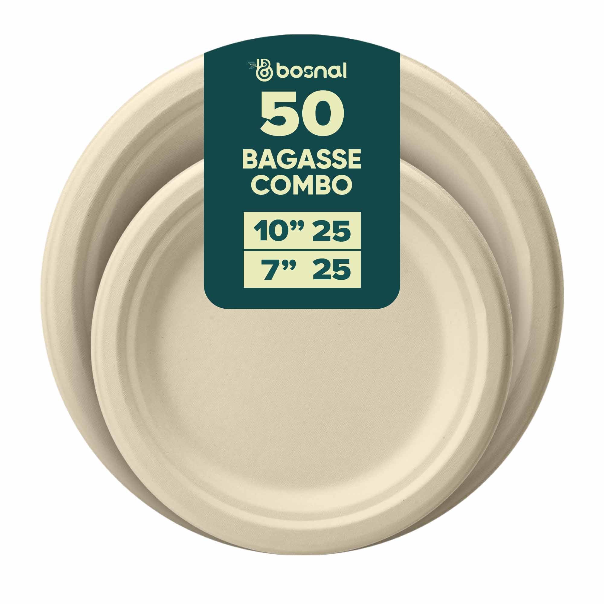 Bosnal – Sugarcane Bagasse Compostable 10 inch and 7 inch Round Plates ...