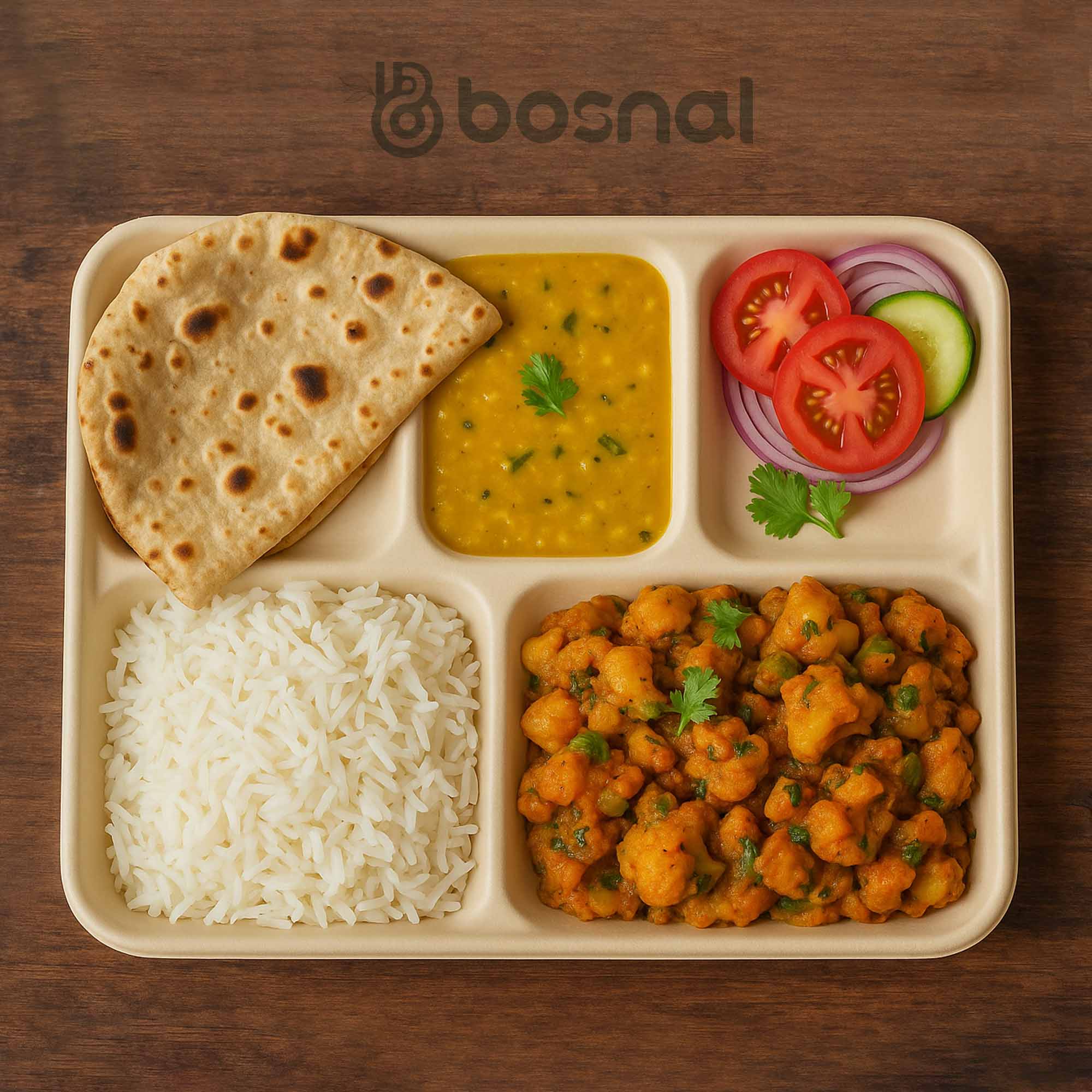 Bosnal - Sugarcane Bagasse Compostable Trays, 10 inch 5-Compartment, R ...