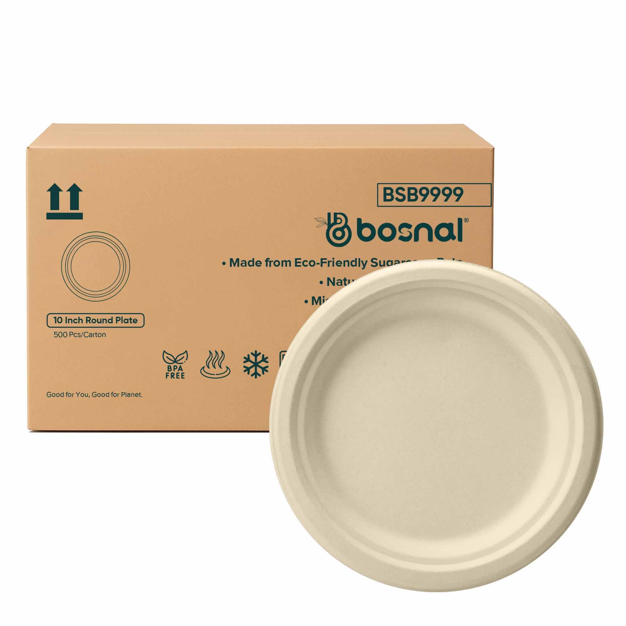 Bosnal - Sugarcane Bagasse Compostable 10 inch Round Plates - Case of ...